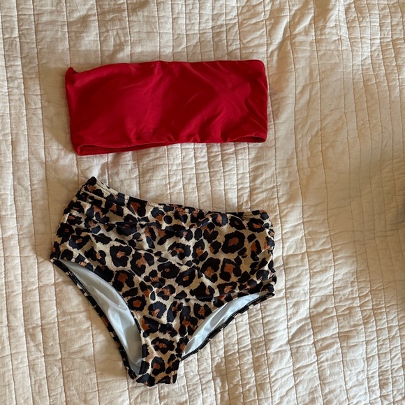 Amazon | Swim | Red And Leopard Print Swim Set | Poshmark